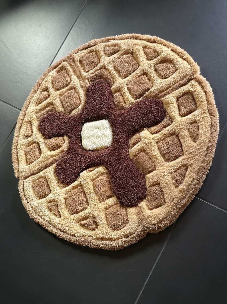 Handmade Waffle Tufted Rug, Cute Waffle Syrup Stack Home Decor, Funny ...