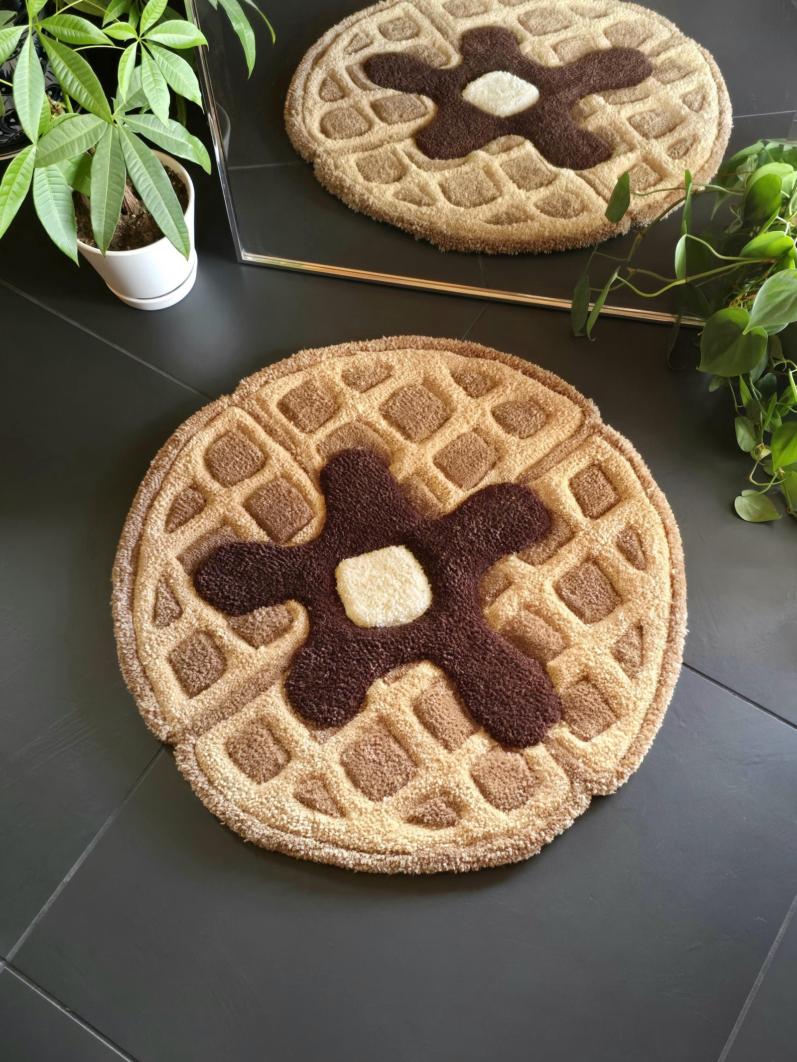 Handmade Waffle Tufted Rug, Cute Waffle Syrup Stack Home Decor, Funny ...