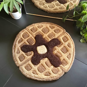 Handmade Waffle Tufted Rug, Cute Waffle Syrup Stack Home Decor, Funny ...