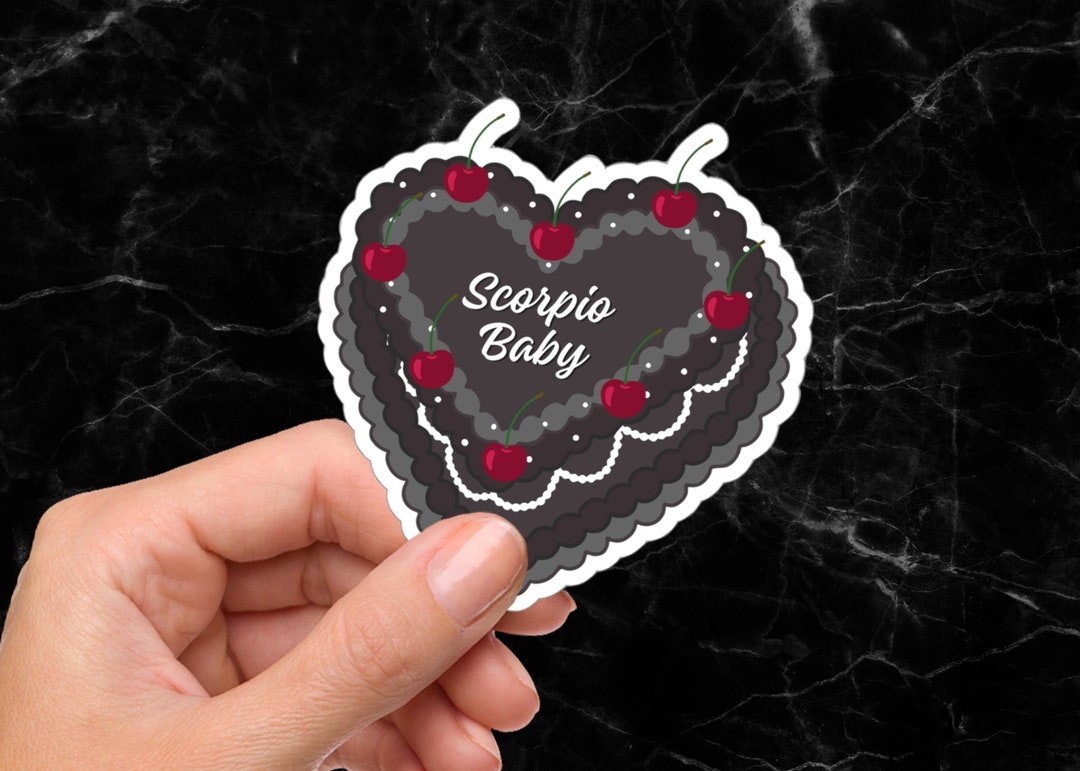 Scorpio Baby Heart Cake Sticker, Black Zodiac Cherry Cake Birthday Gift ...