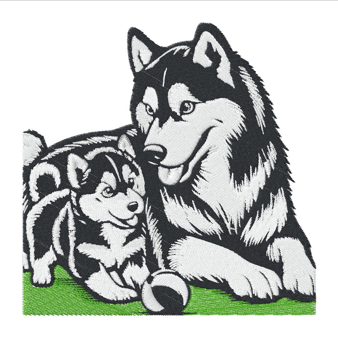 Mama and Baby Husky, Machine Embroidery Design, 4 by 4 Hoop Size ...