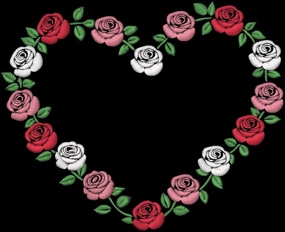Rose Heart Monogram Wreath Frame Machine Embroidery Design, Digital ...