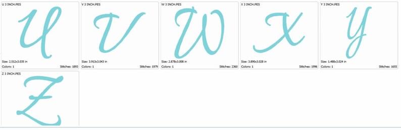 Allura Script Embroidery Font, Full Alphabet, PES, 4x4 Hoop (digital ...