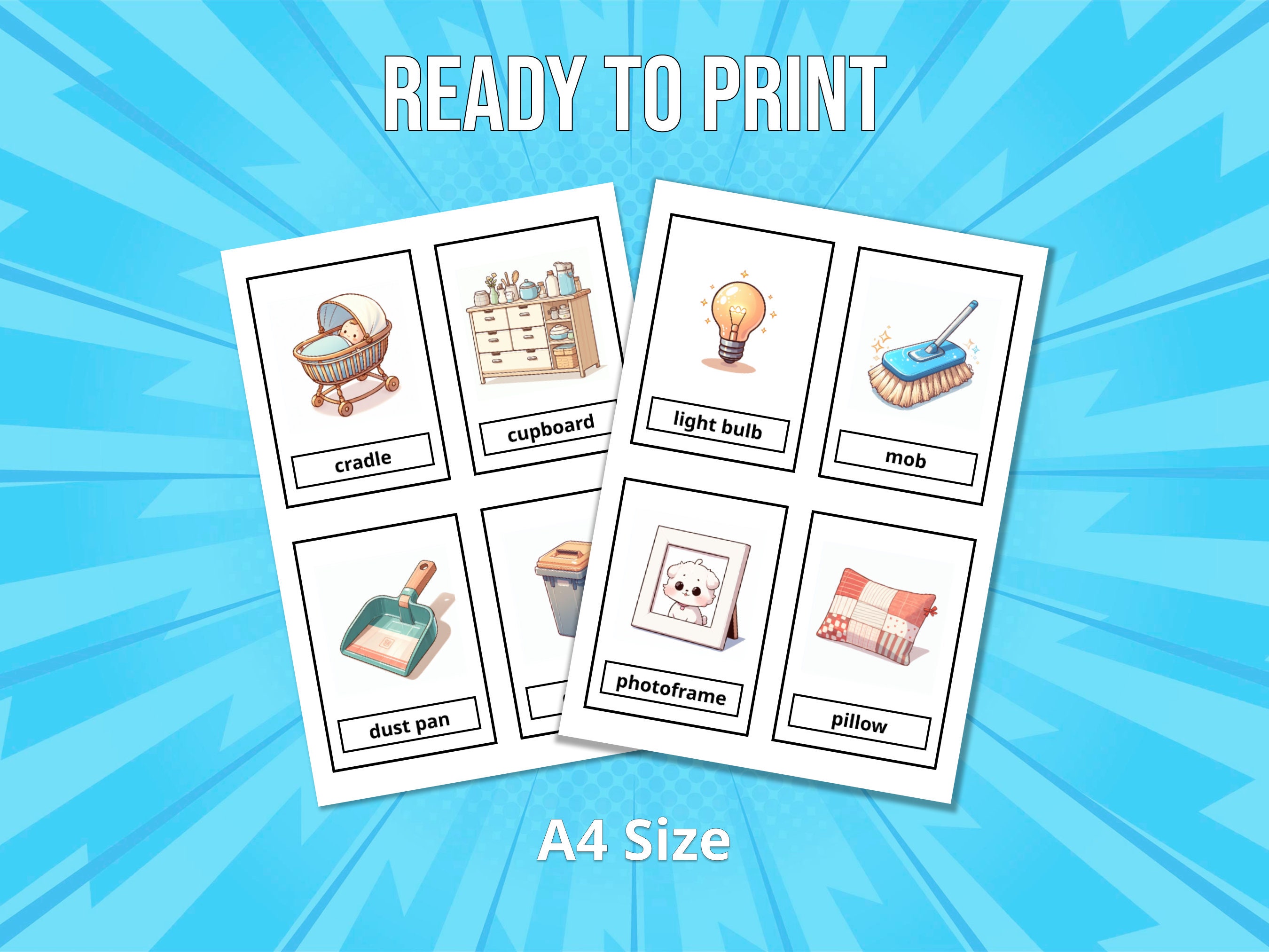 24 Household Items Flash Cards Printable for Kids (montessori Cards ...