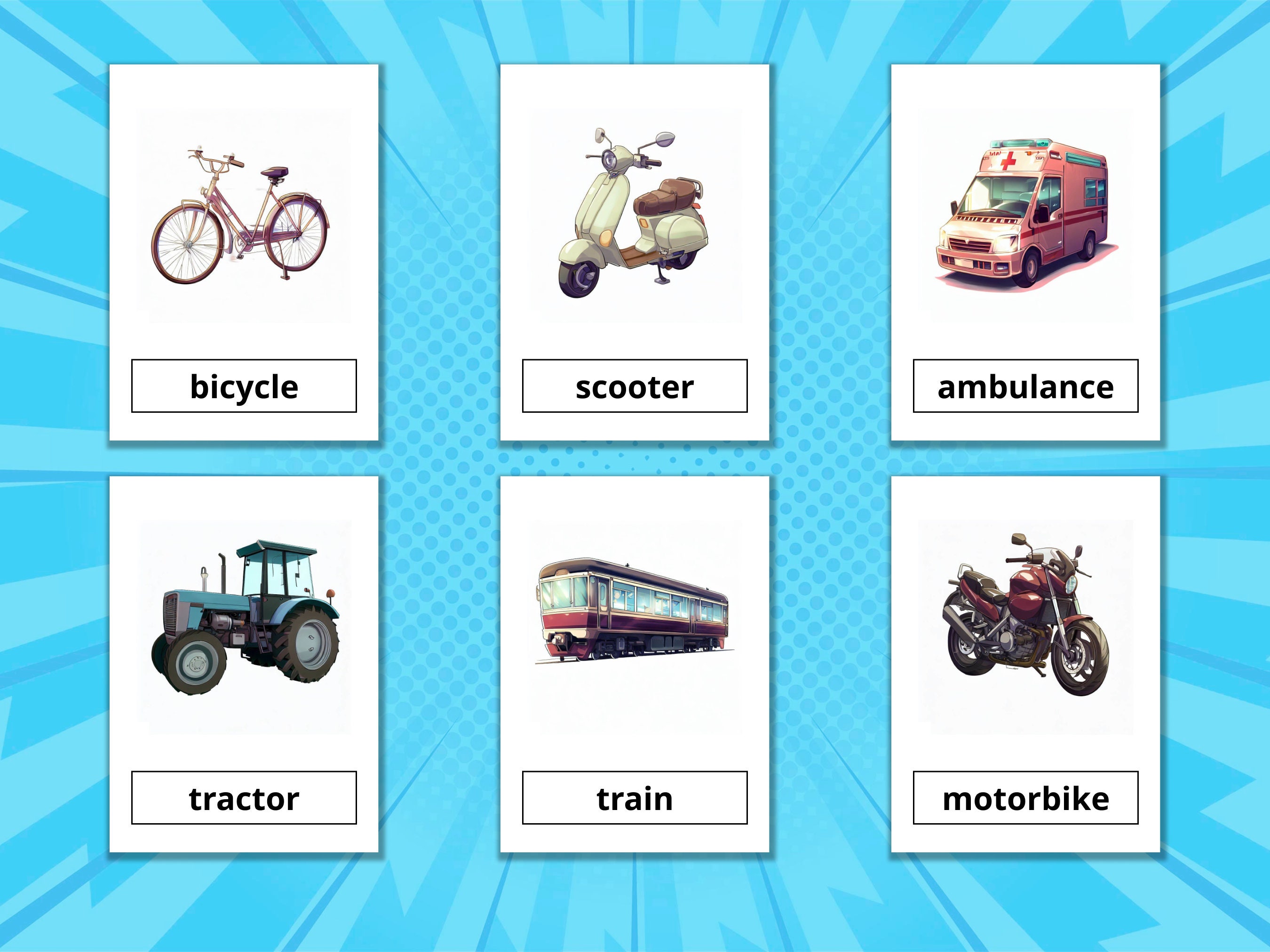 24 Vehicle Vision Flash Cards Printable for Kids (montessori Cards ...