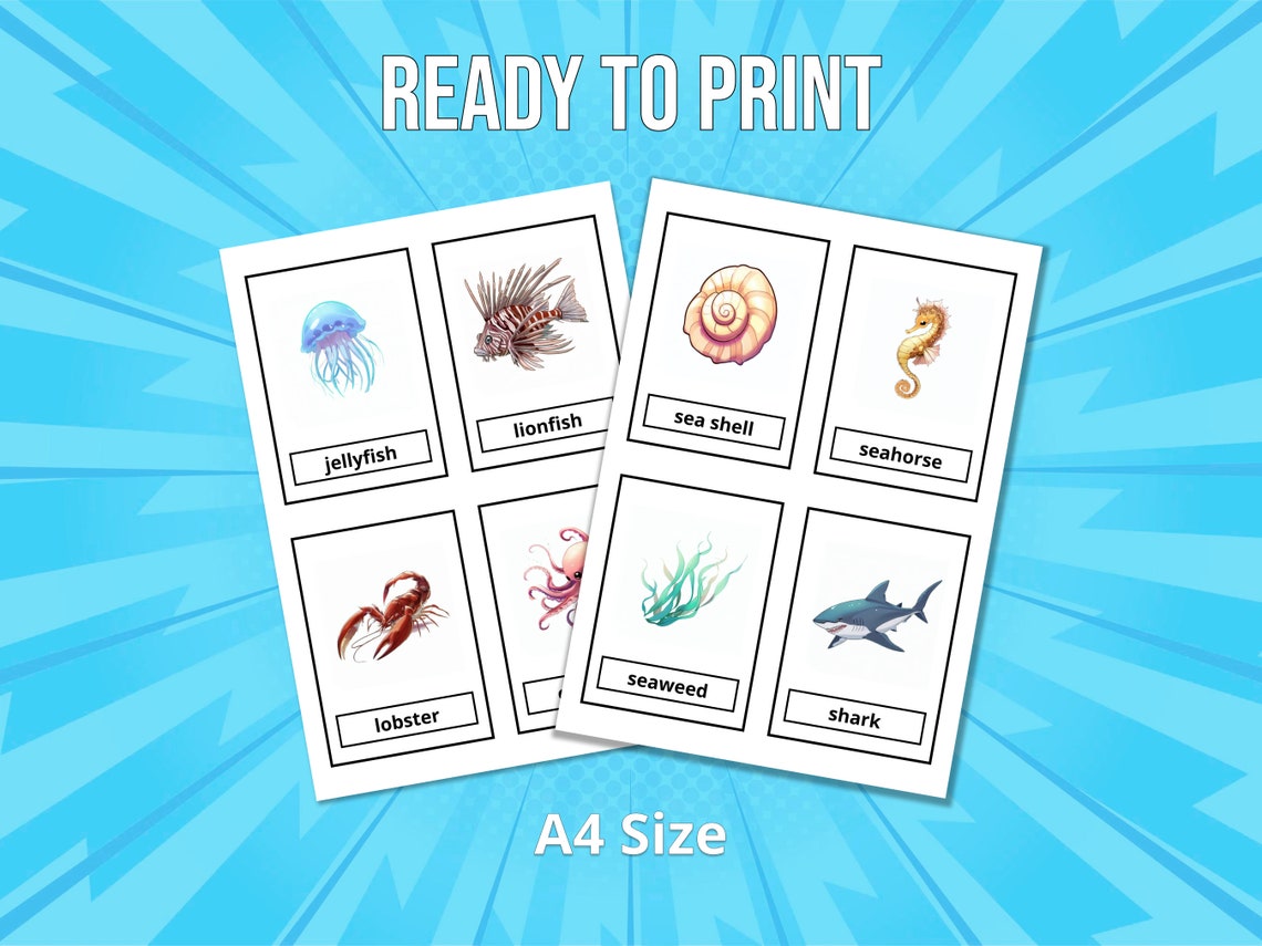 24 Under Sea Creatures Flash Cards Printable for Kids montessori Cards ...