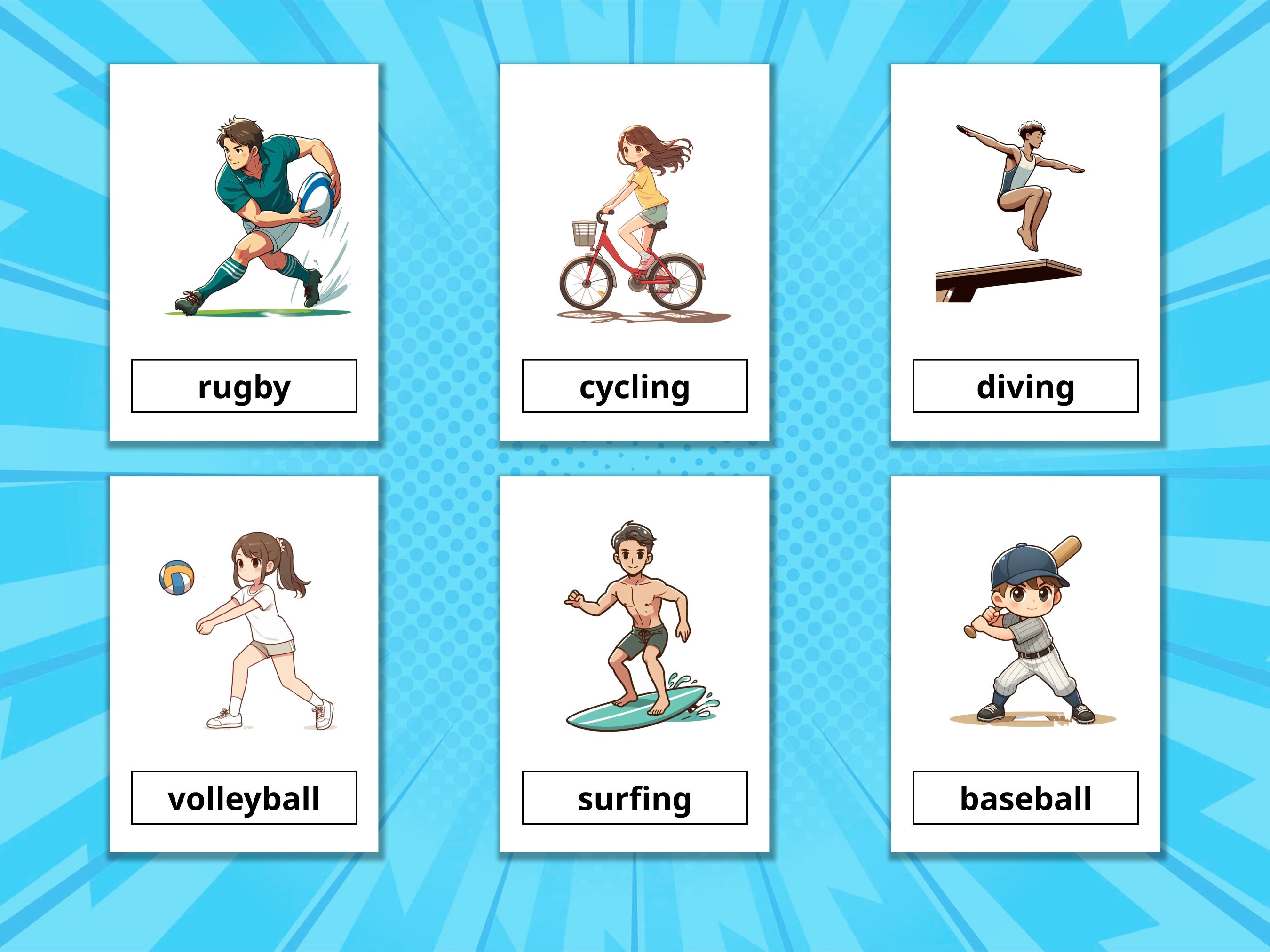 24 Sports Spectrum Flash Cards Printable for Kids (montessori Cards ...