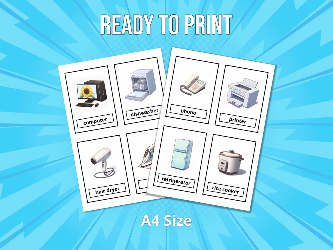 24 Home Appliances Flash Cards Printable for Kids montessori Cards ...