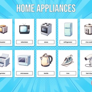 24 Home Appliances Flash Cards Printable for Kids (montessori Cards ...
