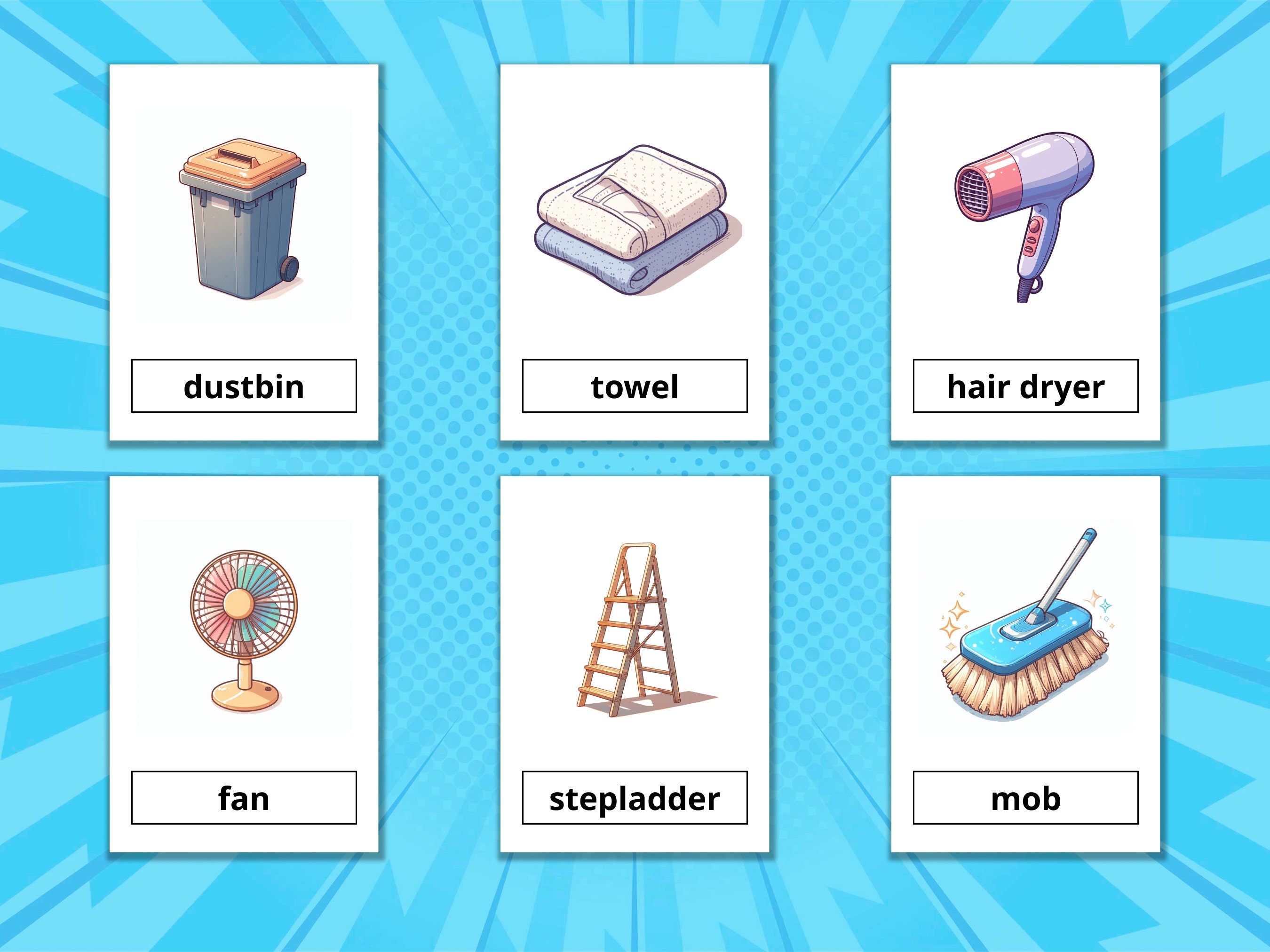 24 Household Items Flash Cards Printable for Kids (montessori Cards ...