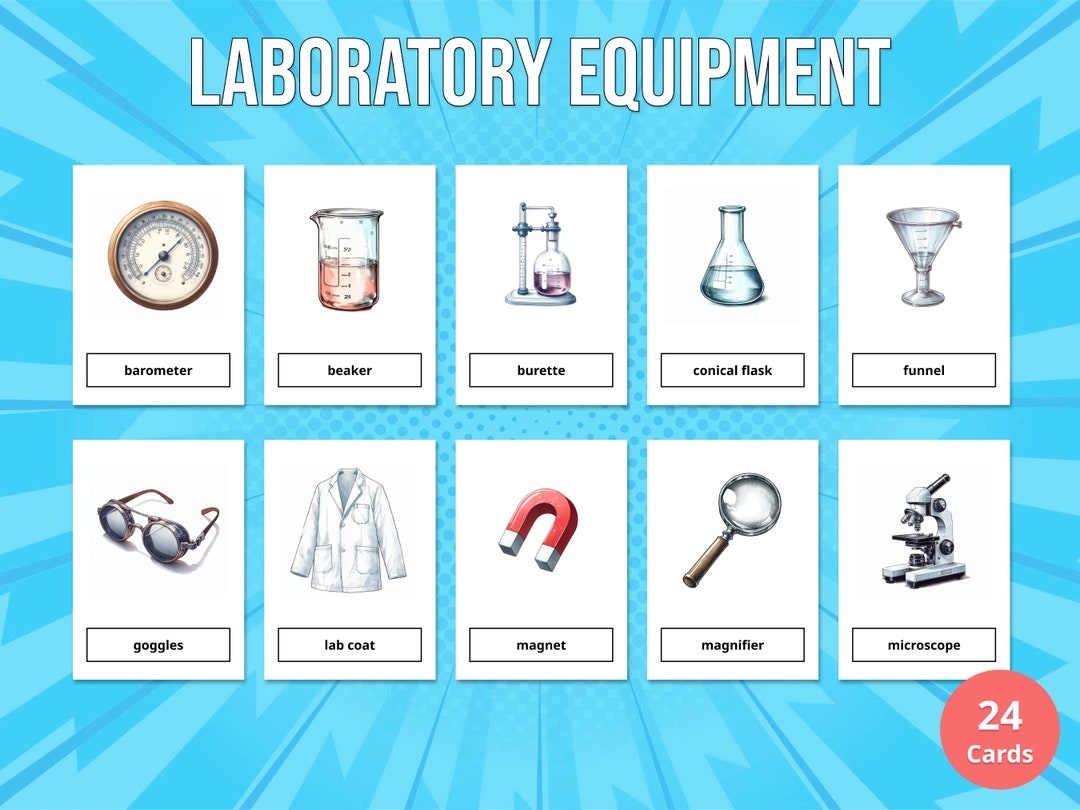 24 Laboratory Equipment Flash Cards Printable for Kids (montessori ...