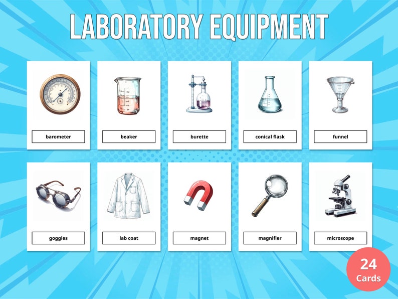 24 Laboratory Equipment Flash Cards Printable for Kids (montessori ...
