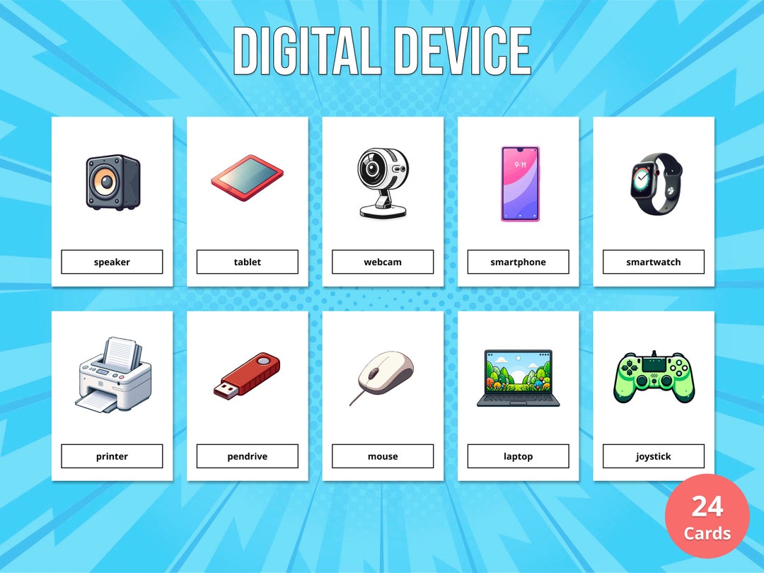 24 Digital Device Flash Cards Printable for Kids (montessori Cards ...