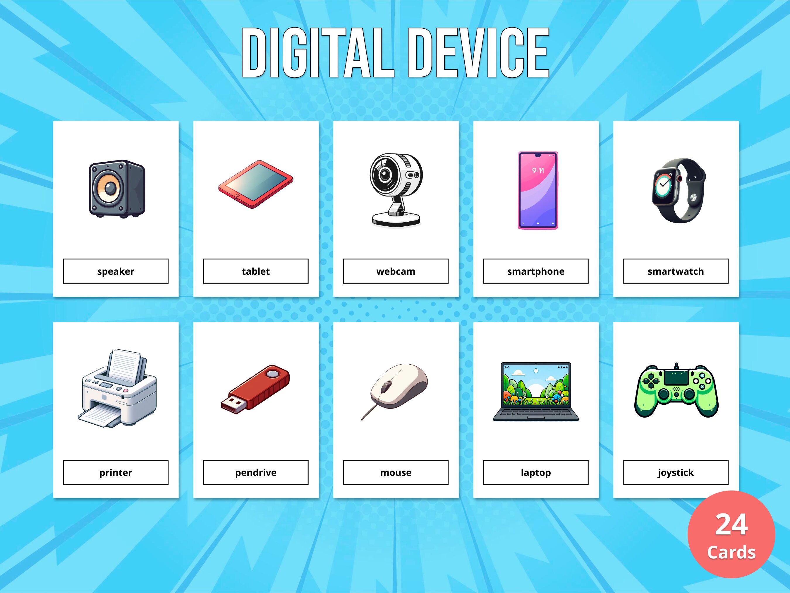 24 Digital Device Flash Cards Printable for Kids (montessori Cards ...