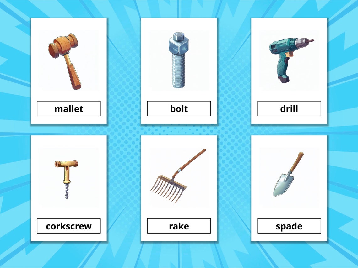 24 Warehouse Tools Flash Cards Printable for Kids (montessori Cards ...