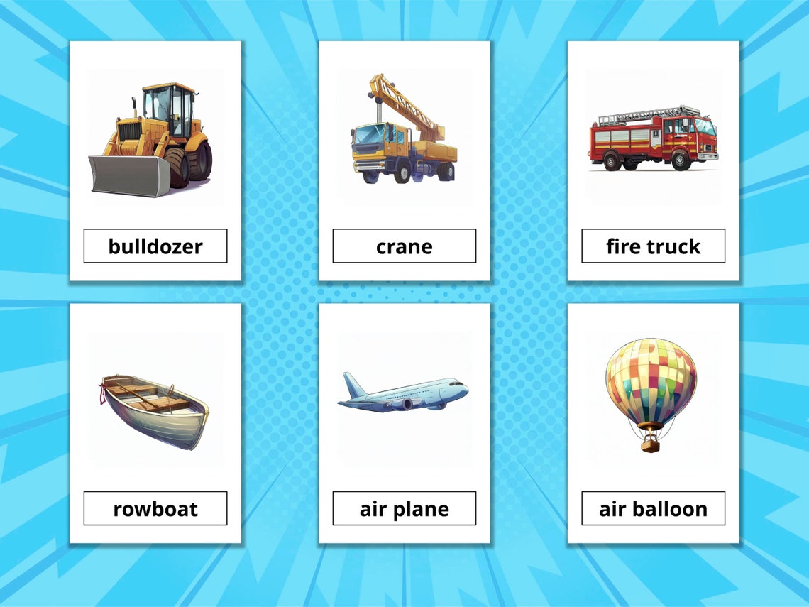 24 Vehicle Vision Flash Cards Printable for Kids (montessori Cards ...