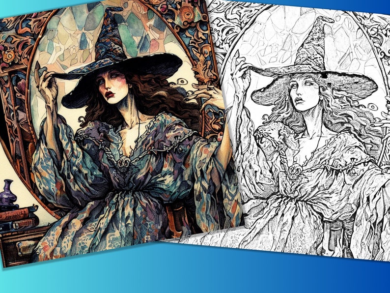 40 Enchanted Witch Coloring Page Book for Adult Kid Instant Download ...