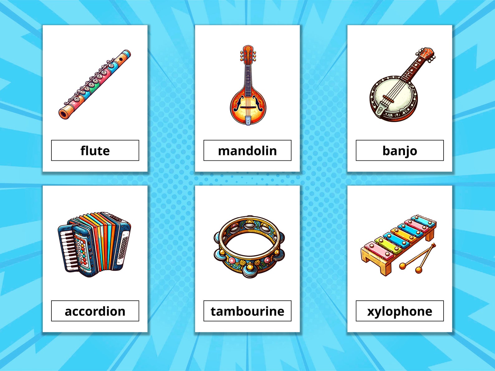 24 Musical Instruments Flash Cards Printable for Kids (montessori Cards ...
