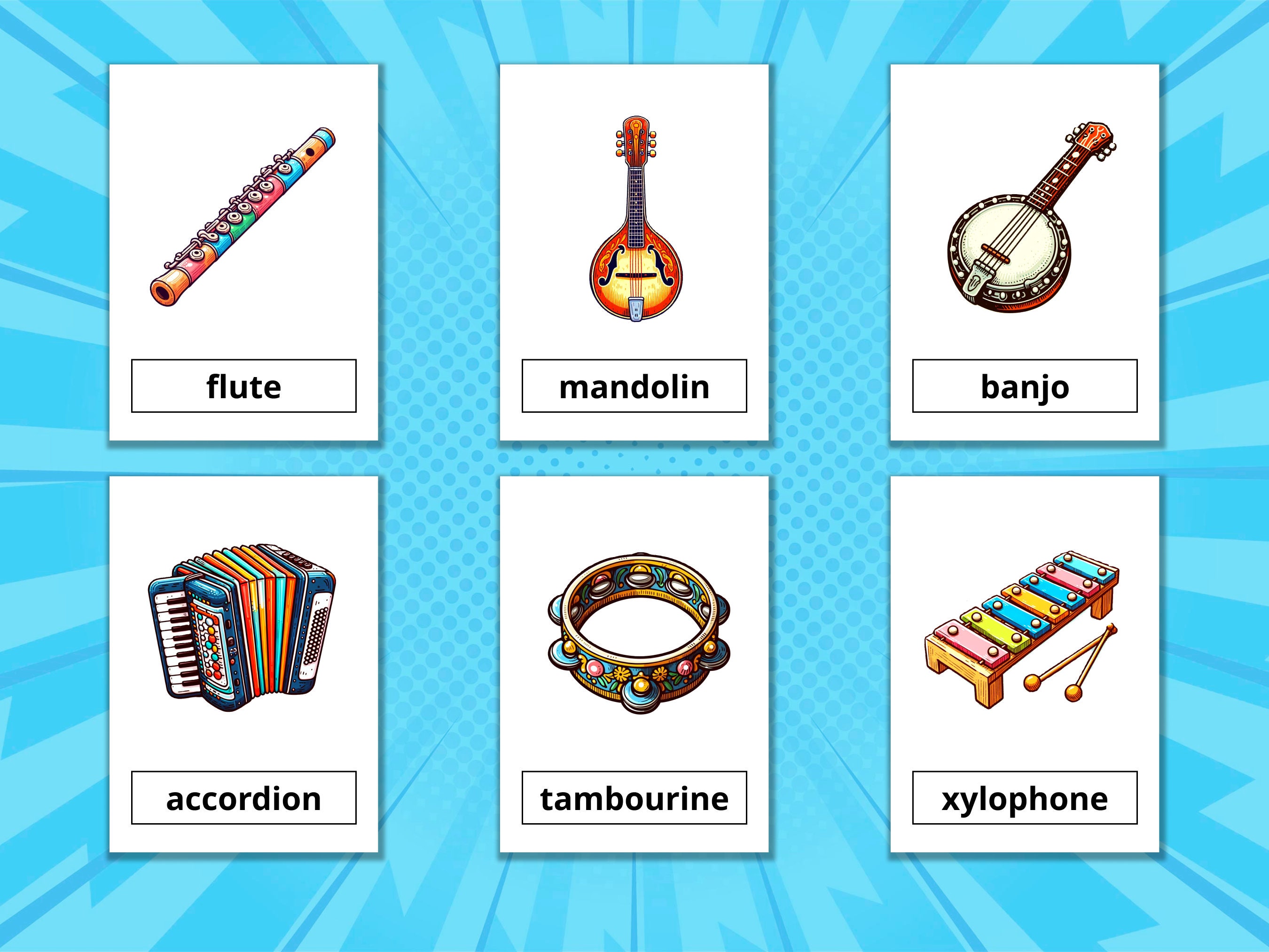 24 Musical Instruments Flash Cards Printable for Kids (montessori Cards ...