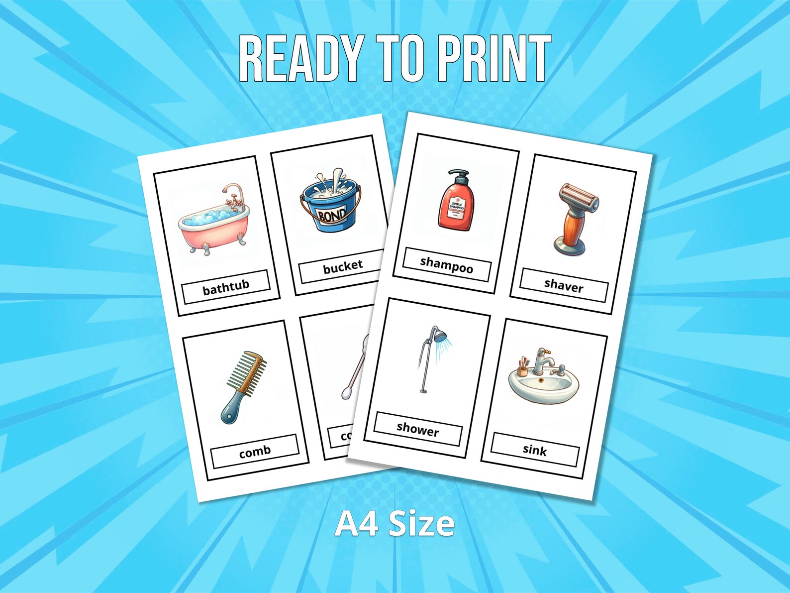 24 Bathroom Essentials Flash Cards Printable for Kids (montessori Cards ...