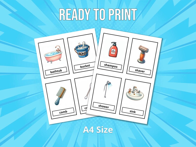 24 Bathroom Essentials Flash Cards Printable for Kids montessori Cards ...