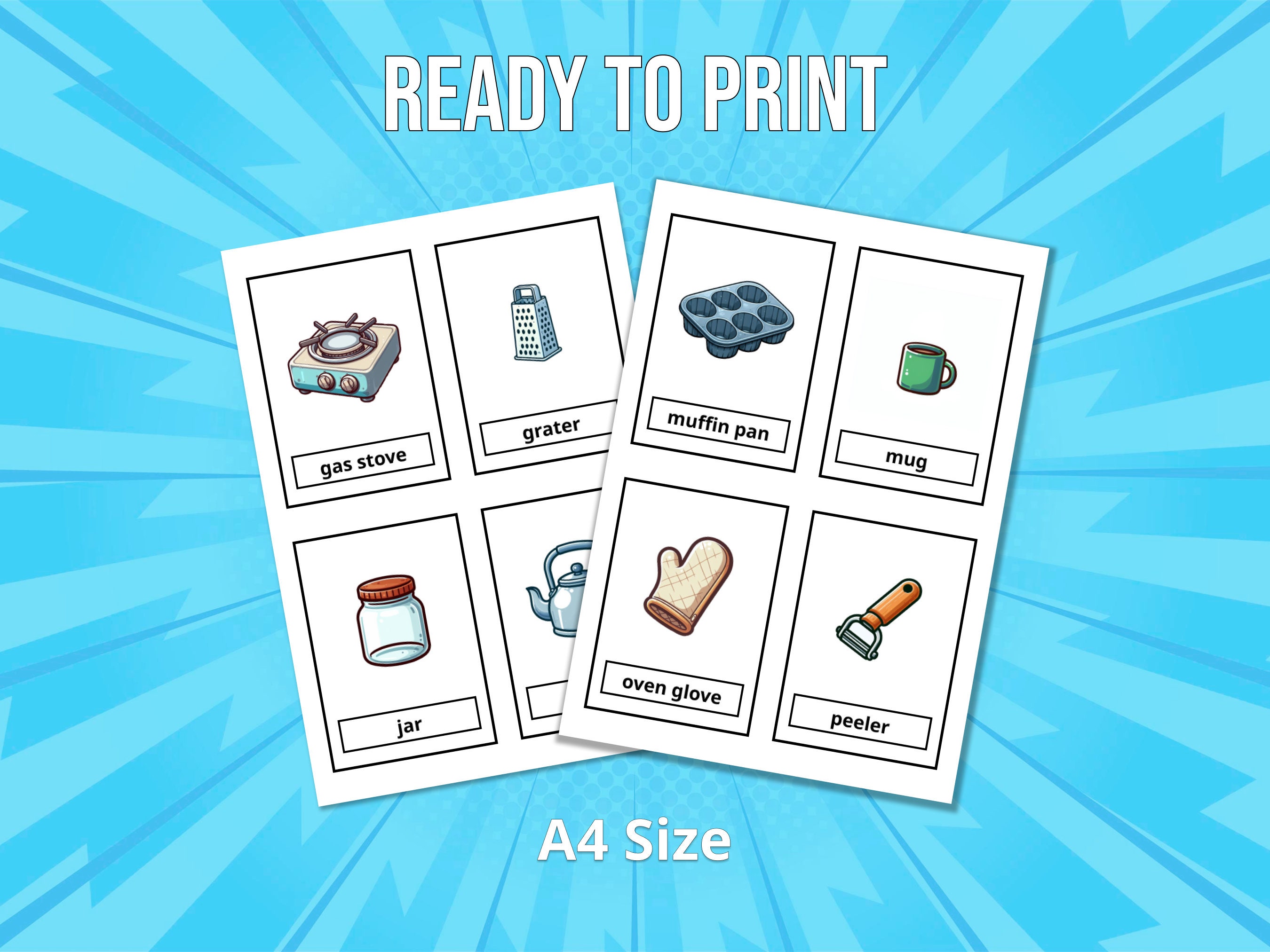 48 Kitchen Equipment Flash Cards Printable for Kids (montessori Cards ...