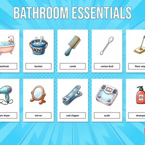 24 Bathroom Essentials Flash Cards Printable for Kids (montessori Cards ...