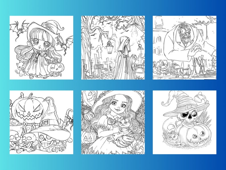 20 Spooky Halloween Coloring Page Book for Adult Kid Instant Download ...