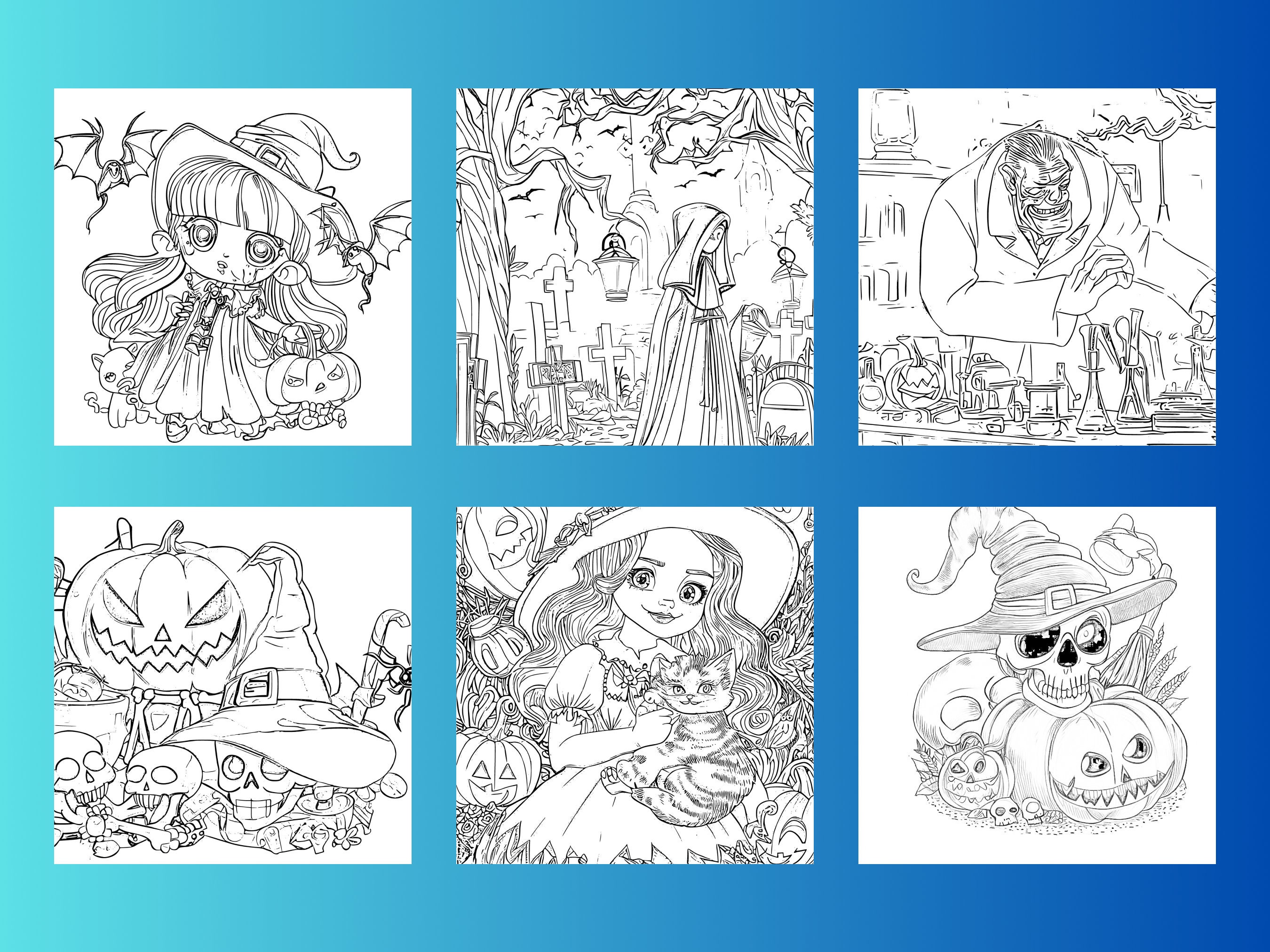 20 Spooky Halloween Coloring Page Book for Adult Kid Instant Download ...