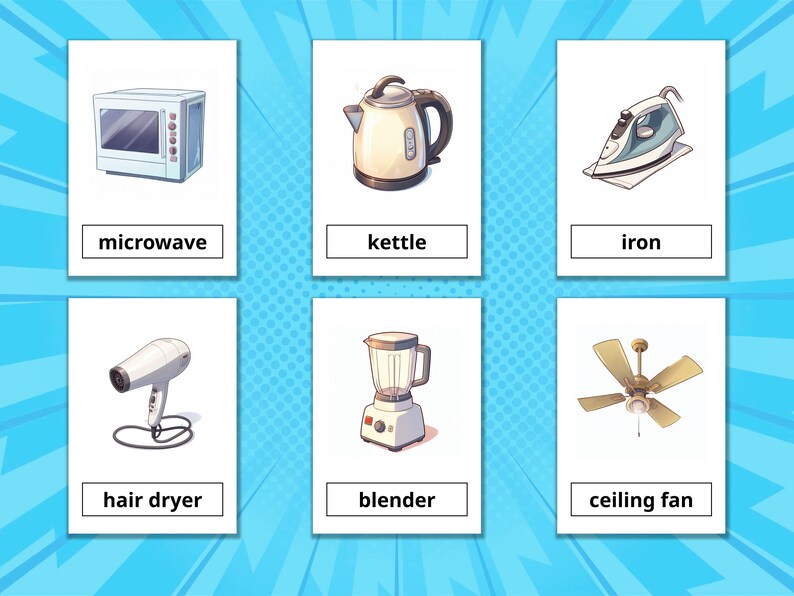 24 Home Appliances Flash Cards Printable for Kids montessori Cards ...
