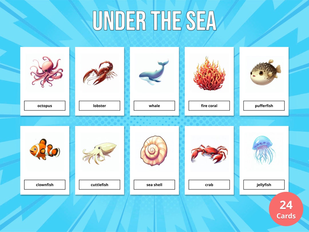 24 Under Sea Creatures Flash Cards Printable for Kids montessori Cards ...