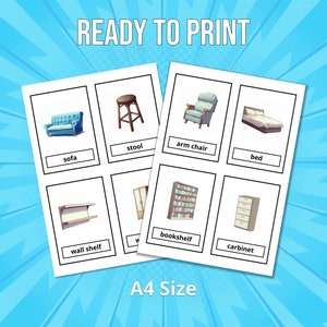 24 Home Furnitures Flash Cards Printable for Kids (montessori Cards ...
