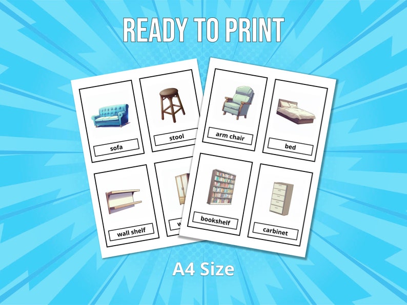 24 Home Furnitures Flash Cards Printable for Kids (montessori Cards ...