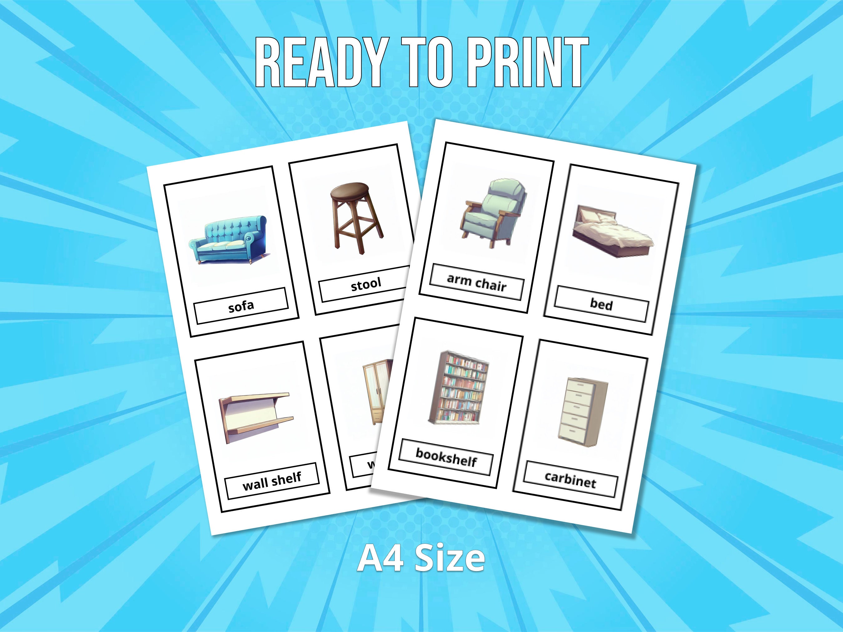 24 Home Furnitures Flash Cards Printable for Kids (montessori Cards ...