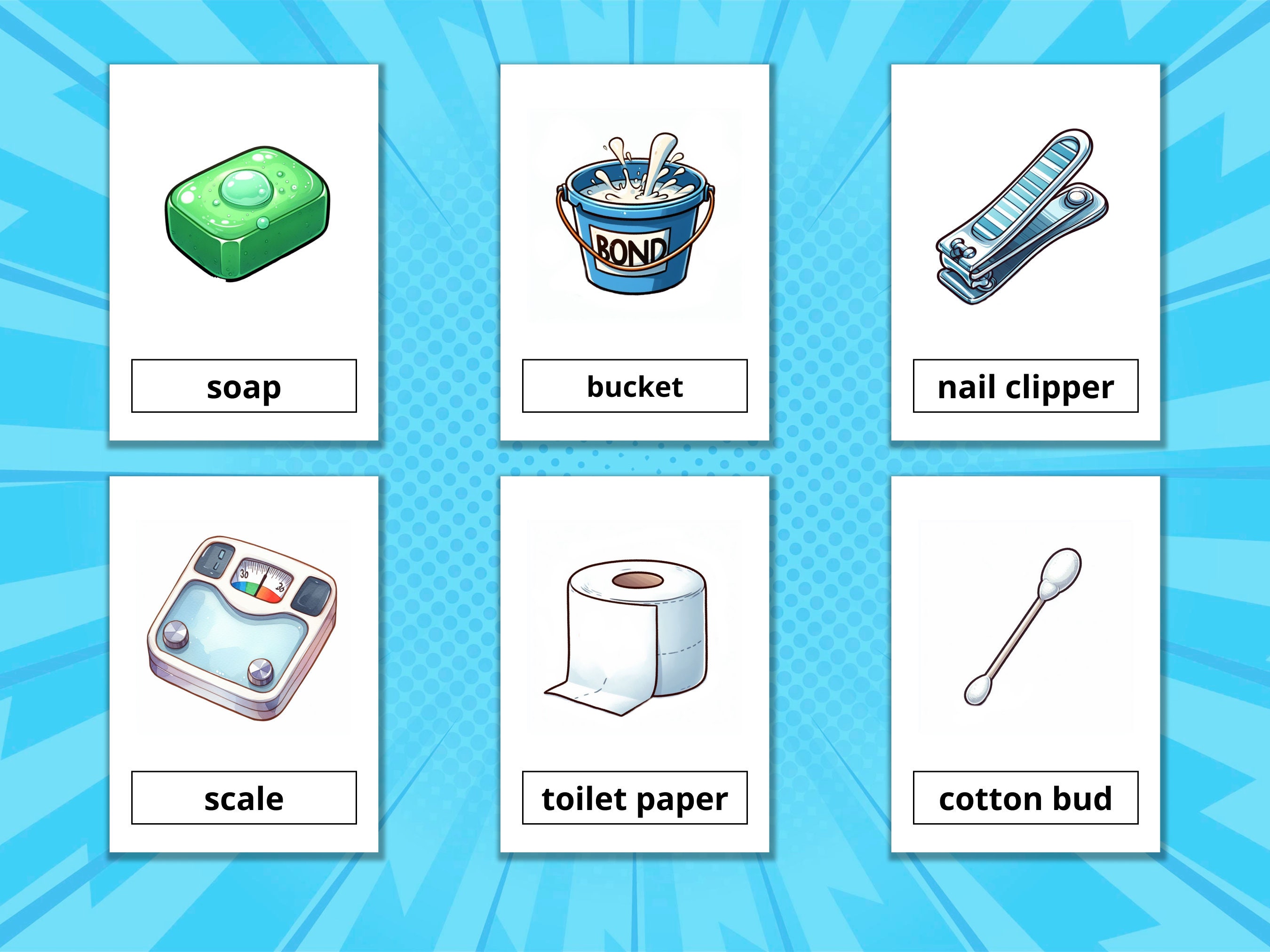 24 Bathroom Essentials Flash Cards Printable for Kids (montessori Cards ...