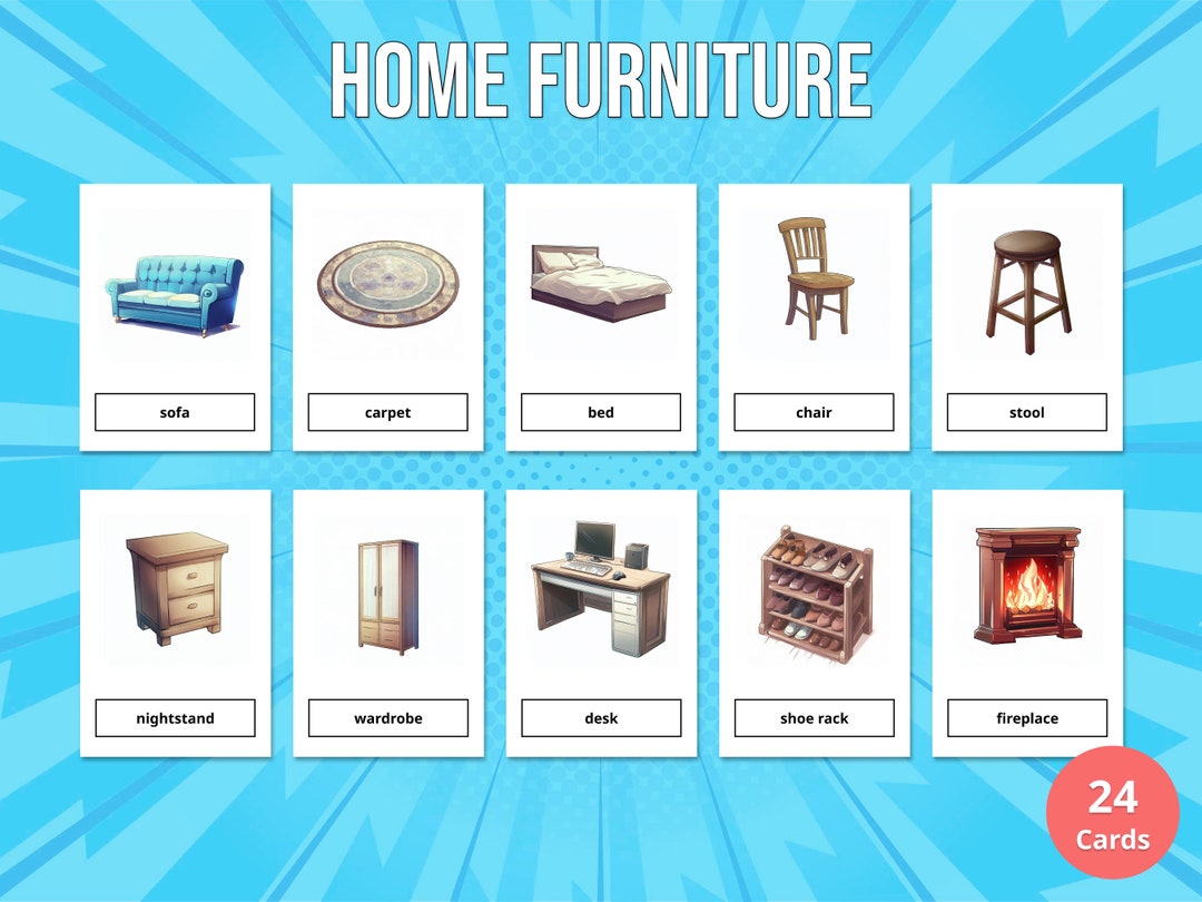 24 Home Furnitures Flash Cards Printable for Kids (montessori Cards ...