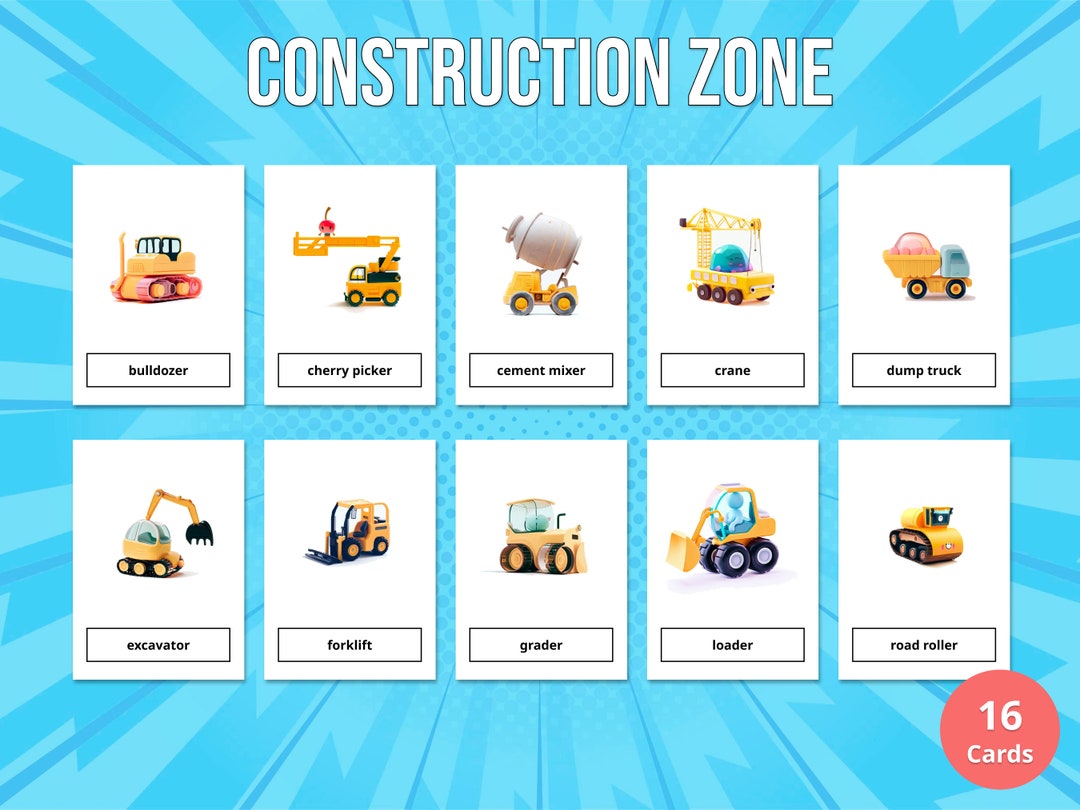 16 Construction Zone Flash Cards Printable for Kids - Etsy