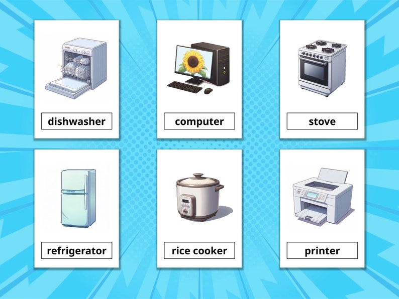 24 Home Appliances Flash Cards Printable for Kids montessori Cards ...