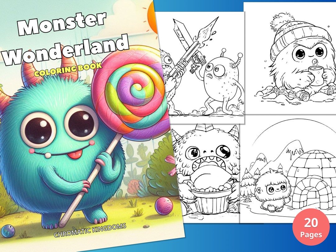 20 Monster Wonderland Coloring Page Book for Adult + Kid Instant ...