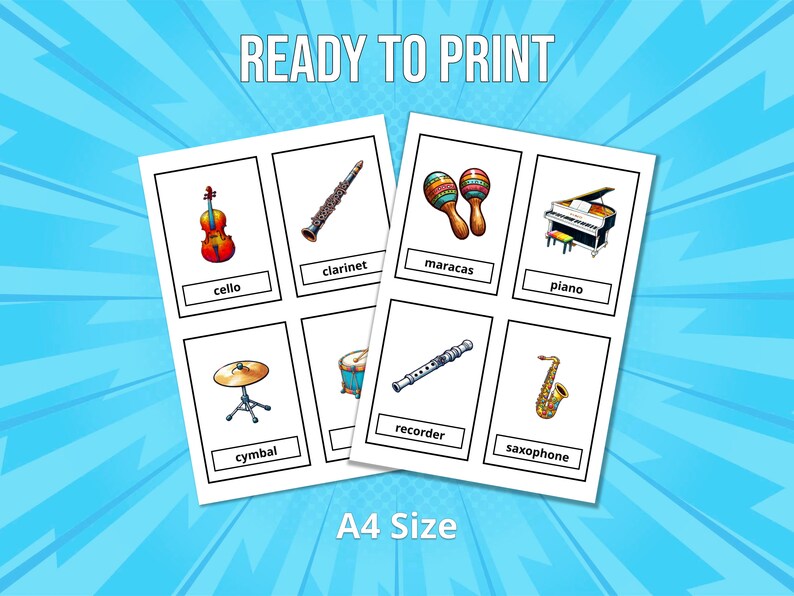 24 Musical Instruments Flash Cards Printable for Kids (montessori Cards ...
