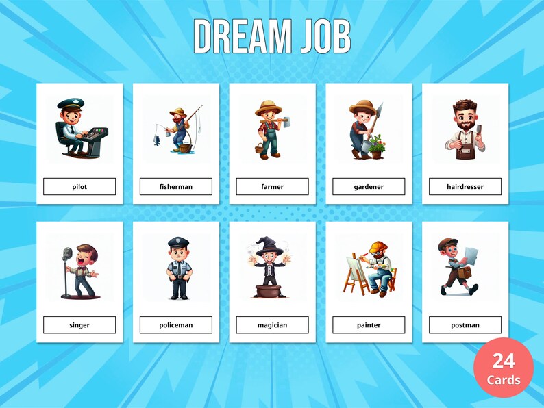 24 Dream Job Flash Cards Printable for Kids (montessori Cards ...