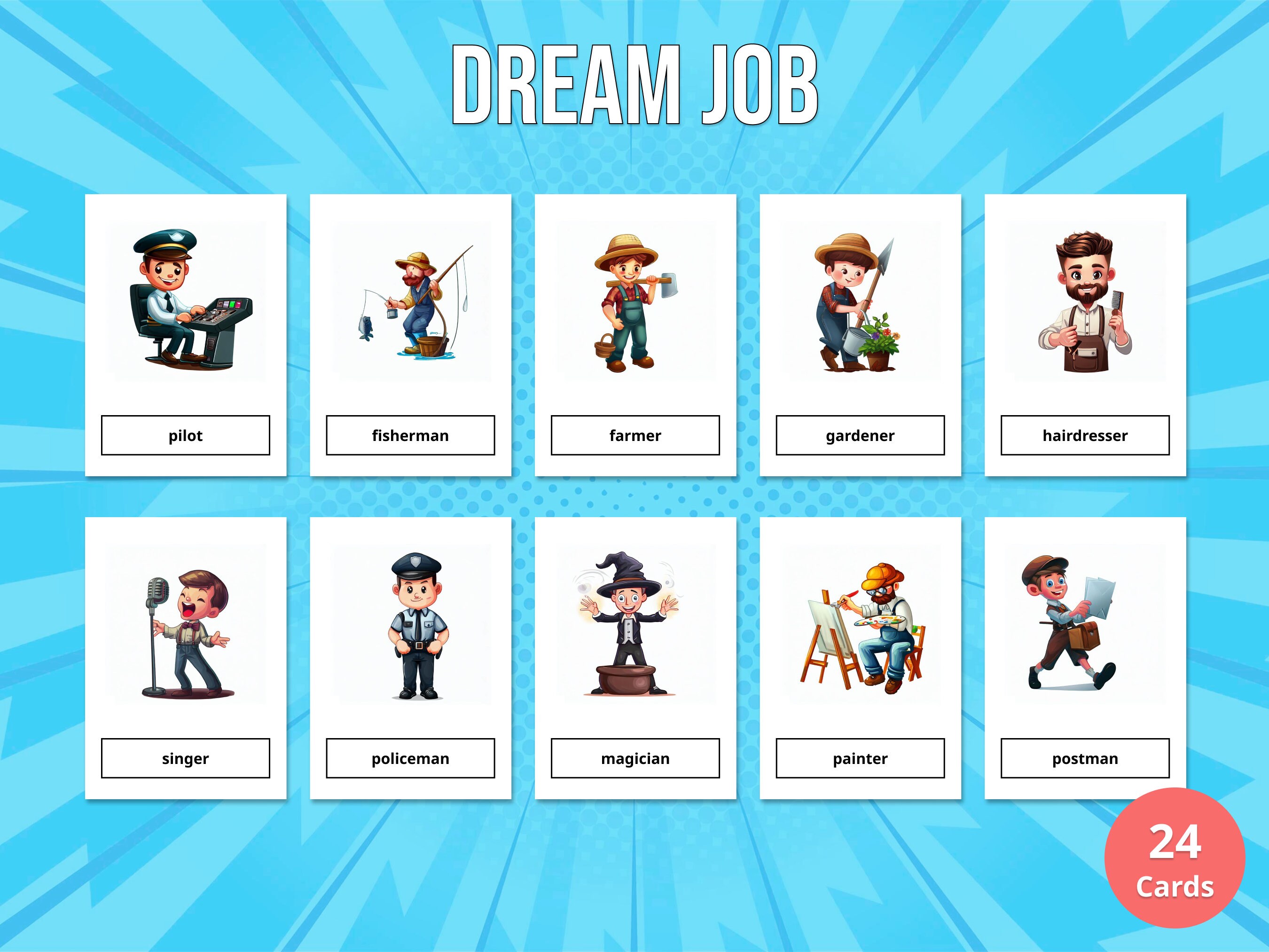 24 Dream Job Flash Cards Printable for Kids (montessori Cards ...