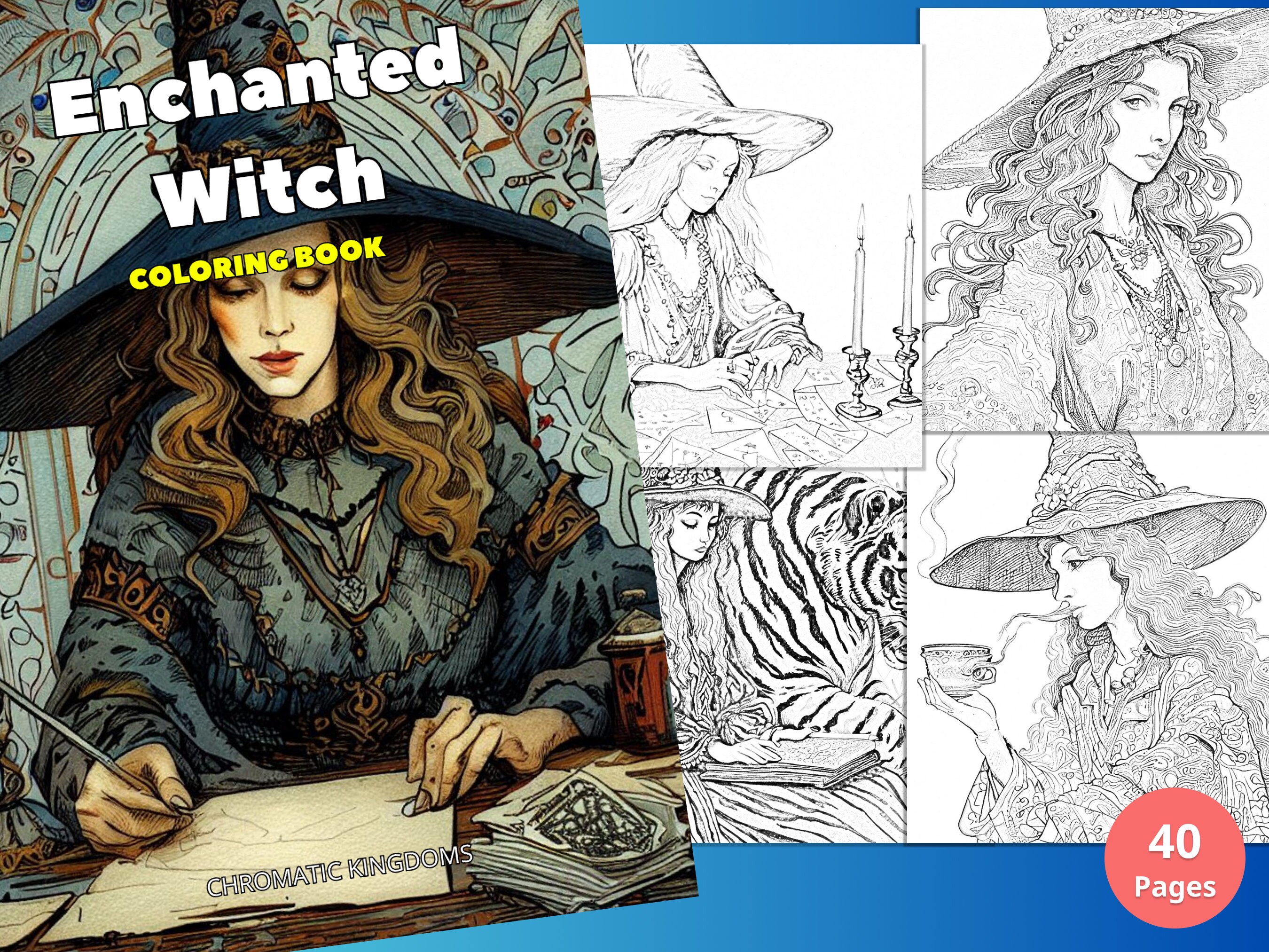 40 Enchanted Witch Coloring Page Book for Adult Kid Instant Download ...