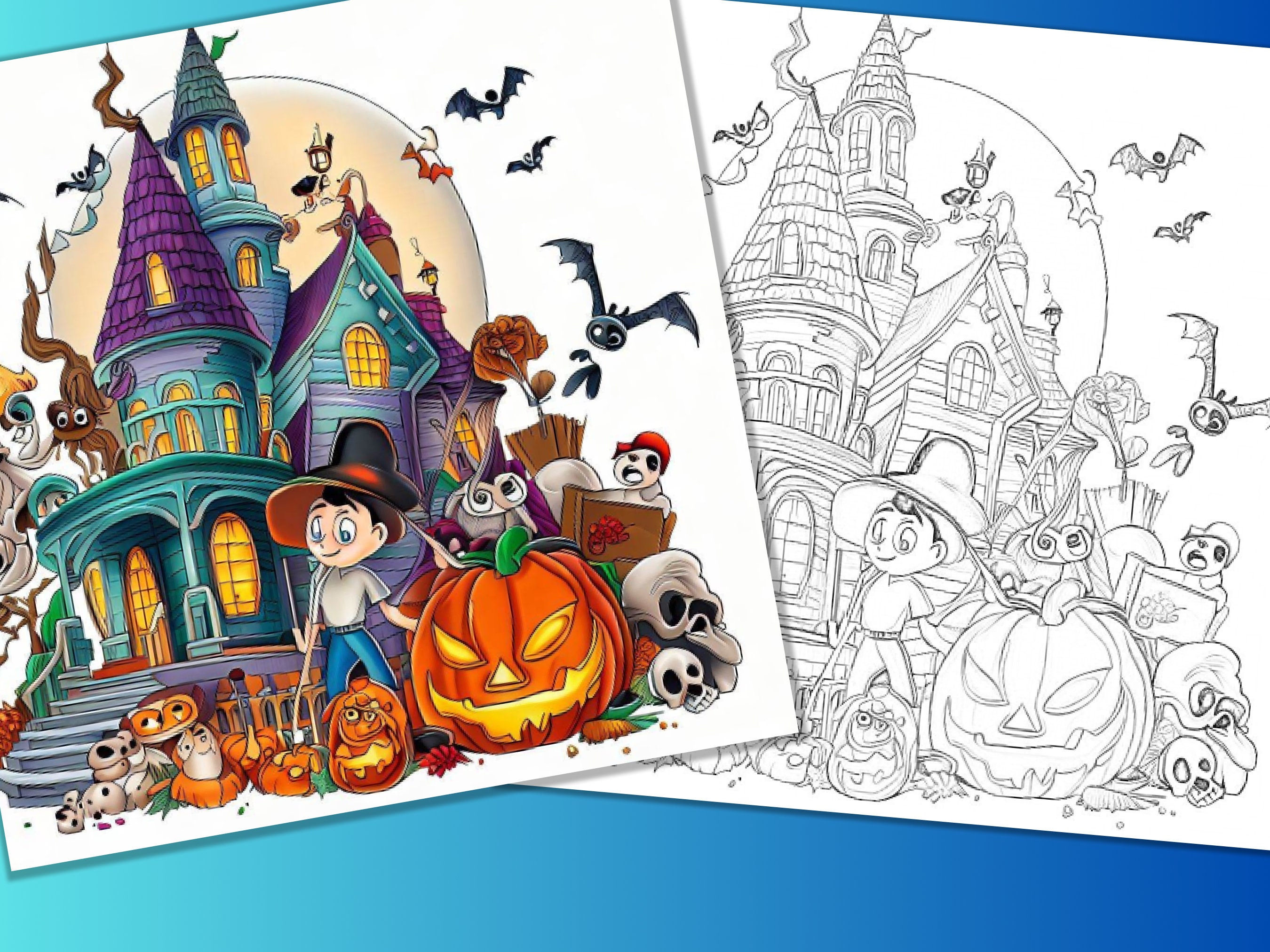 20 Spooky Halloween Coloring Page Book for Adult Kid Instant Download ...