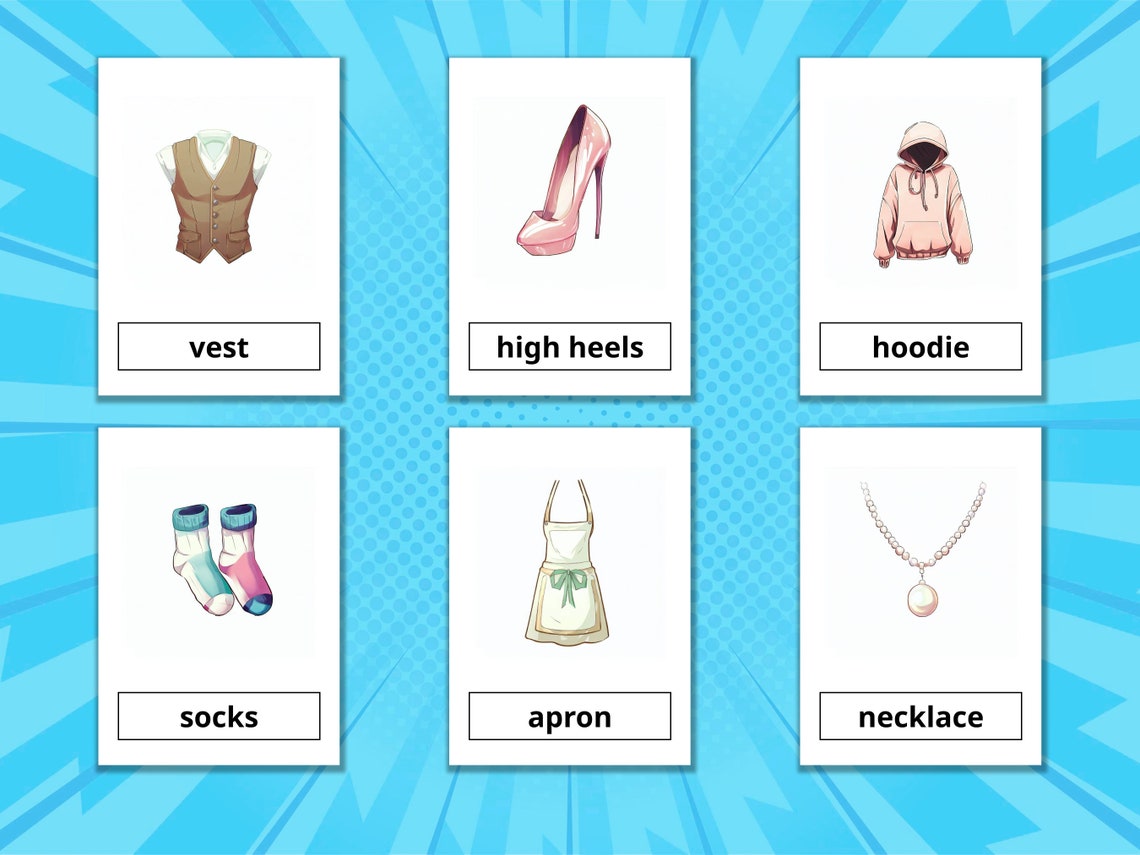 24 Clothes Closet Flash Cards Printable for Kids montessori Cards ...