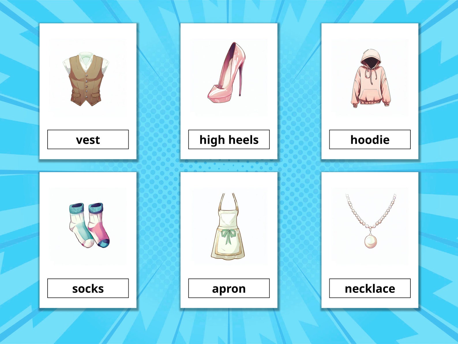 24 Clothes Closet Flash Cards Printable for Kids montessori Cards ...