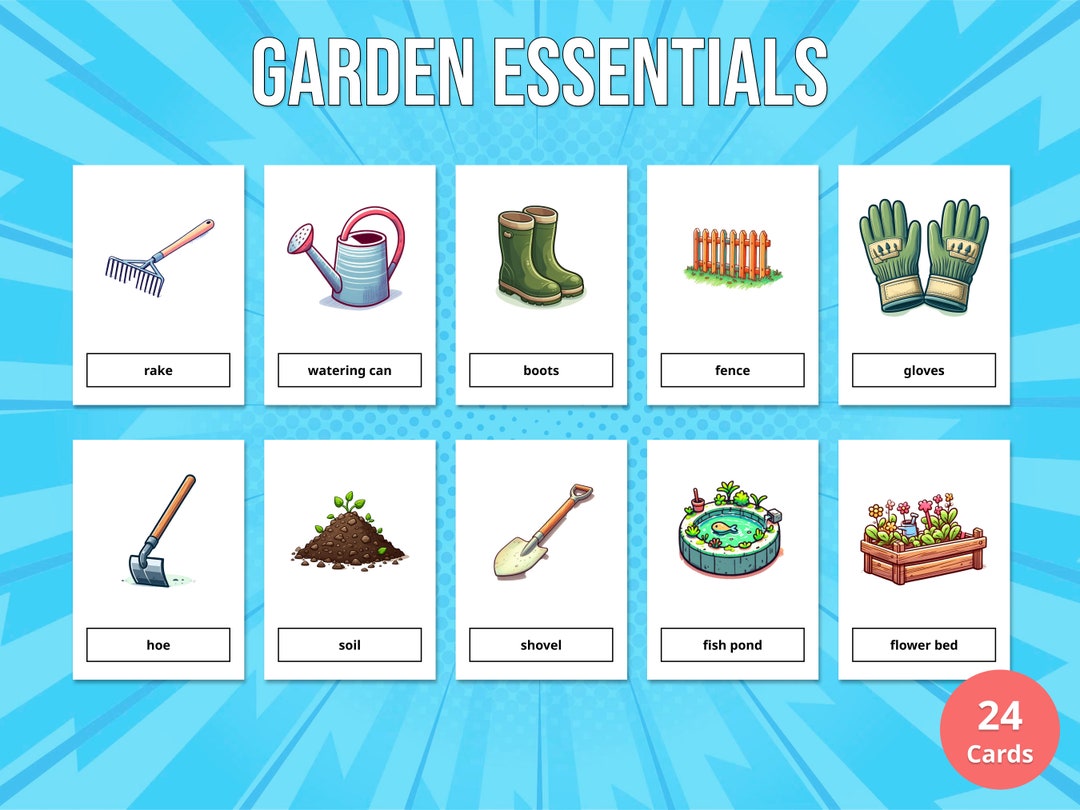24 Garden Essentials Flash Cards Printable for Kids montessori Cards ...