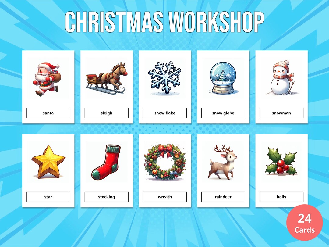 24 Christmas Workshop Flash Cards Printable for Kids - Etsy