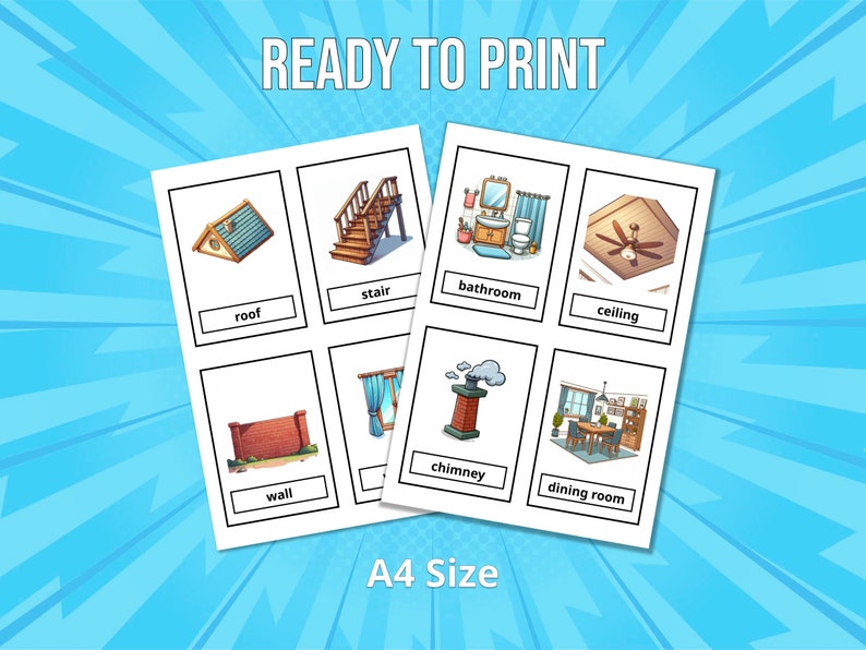 24 House Parts Flash Cards Printable for Kids (montessori Cards ...