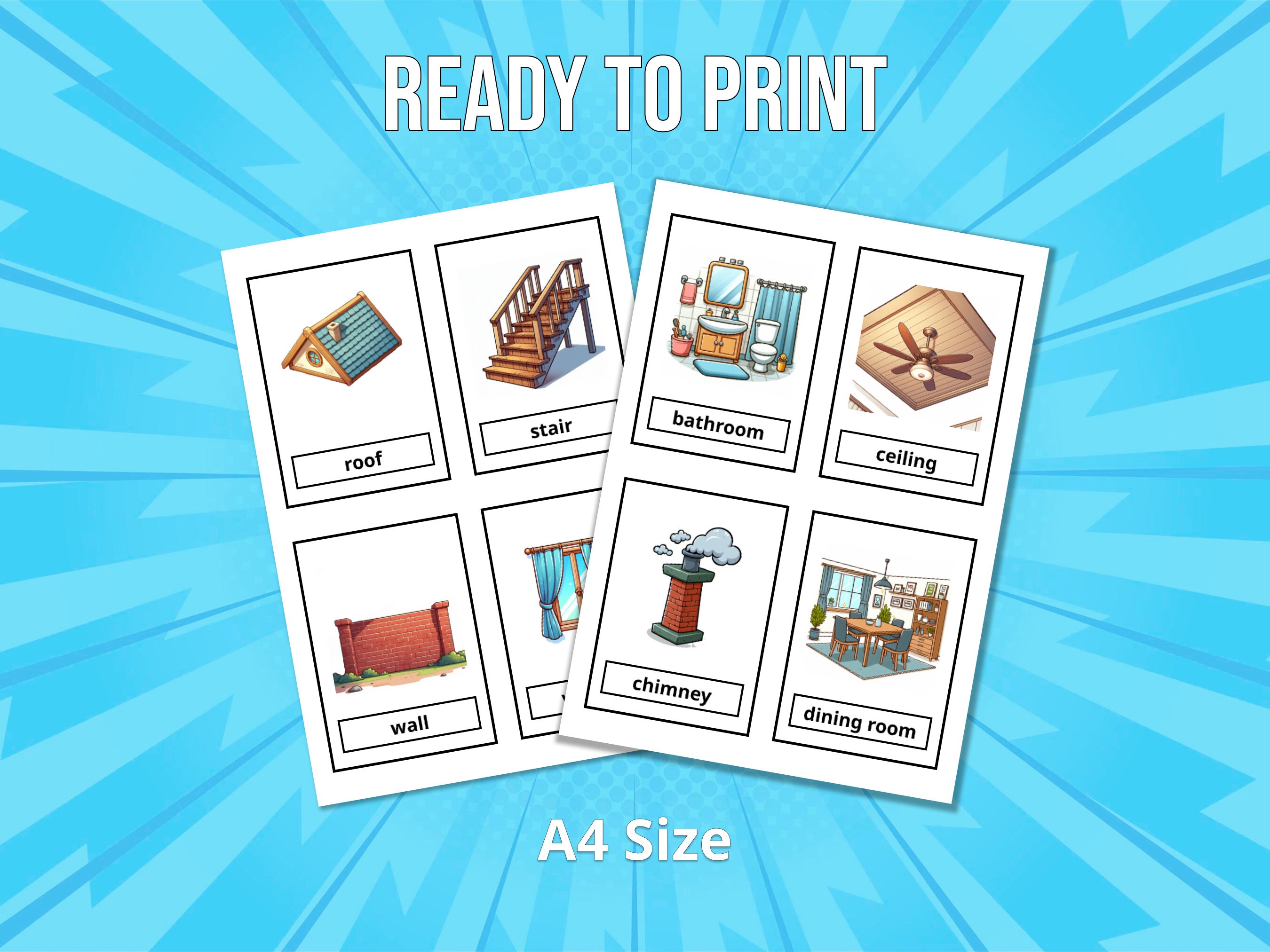 24 House Parts Flash Cards Printable for Kids (montessori Cards ...